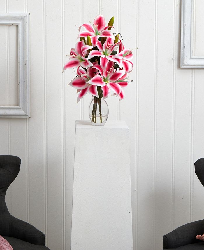 Nearly Natural Rubrum Lily w/ Decorative Vase - Macy's