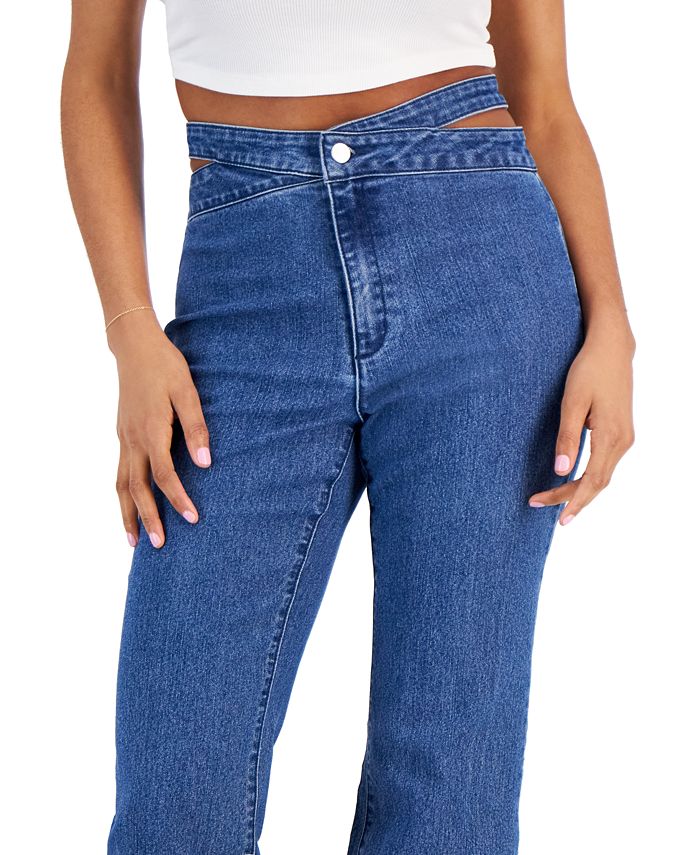 Tinseltown Juniors' High-Rise Cut-Out Flare-Leg Jeans, Created for Macy ...