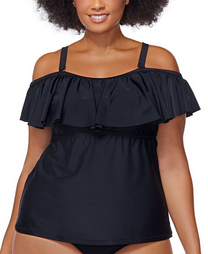 Raisins Curve Trendy Plus Size Tortuga Flounce Tankini Top - Macy's