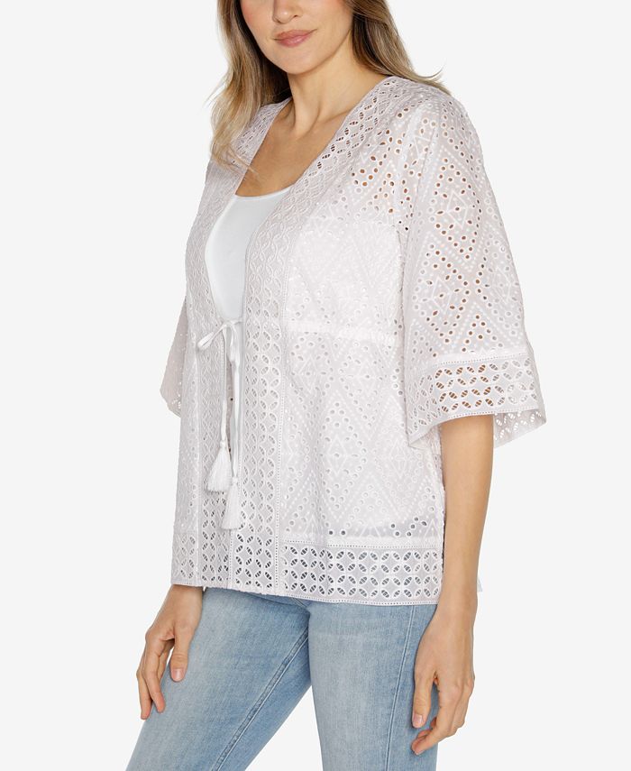 Belldini Women's Eyelet Lace Kimono Top & Reviews - Tops - Women - Macy's