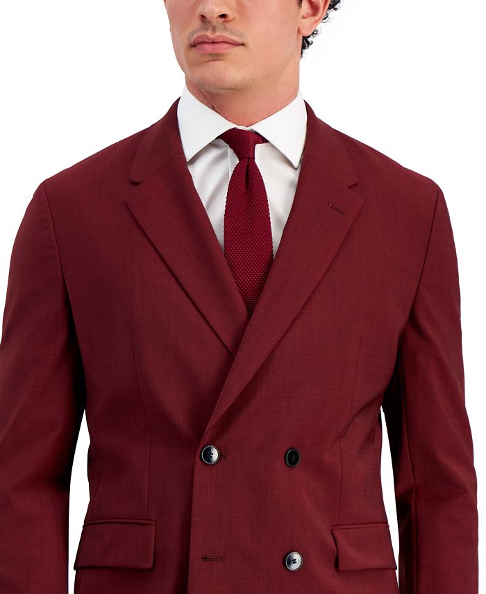 HUGO Men's Modern-Fit Dark Red Double-Breasted Suit Jacket - Macy's