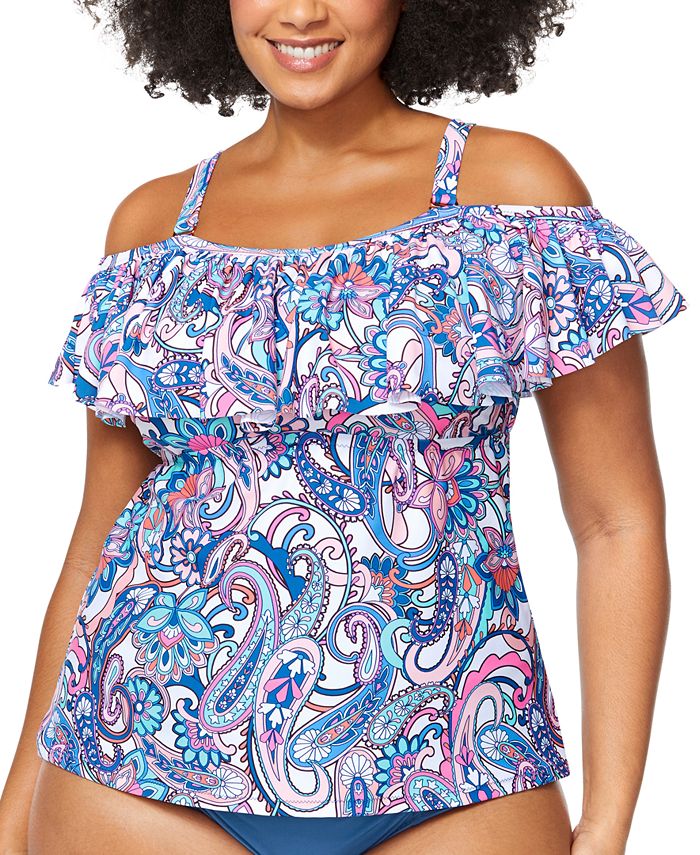 Raisins Curve Trendy Plus Size Tortuga Flounce Tankini Top - Macy's