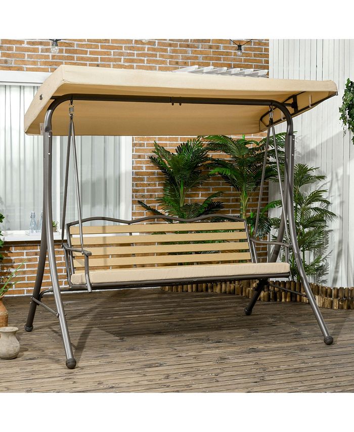 Outsunny 3-Seat Patio Swing Chair, Outdoor Canopy Swing Glider with ...