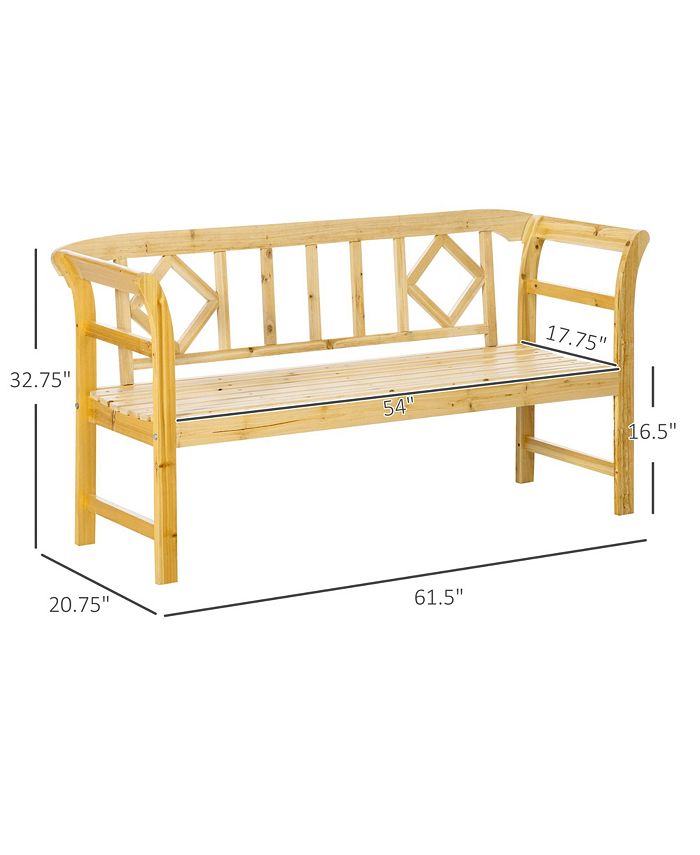 Outsunny Three-Person Wooden Bench, Three-Seater Outdoor Patio Bench ...