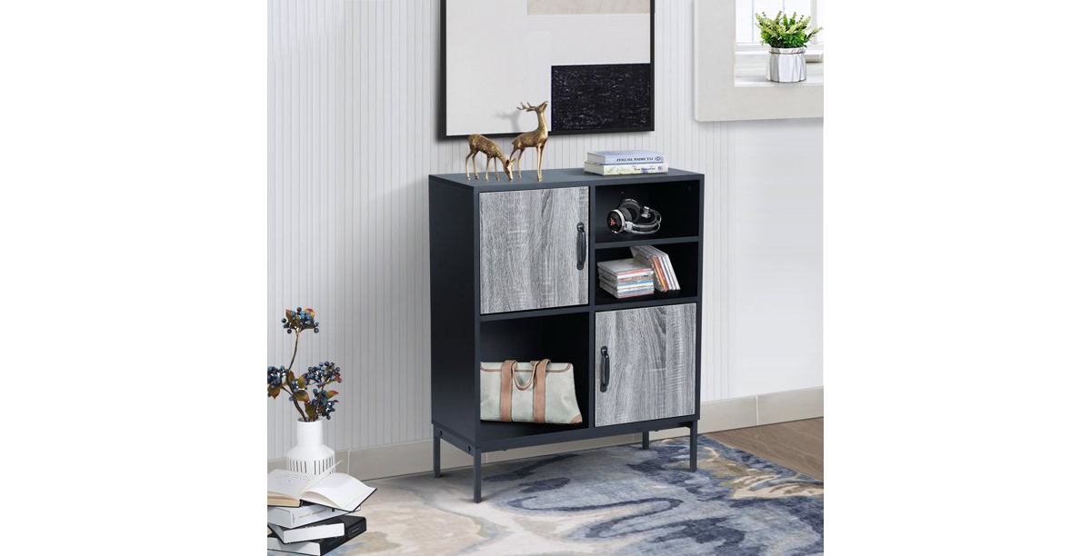 Simplie Fun Storage Cabinet, Bookcase with 2 doors - Black | Smart Closet