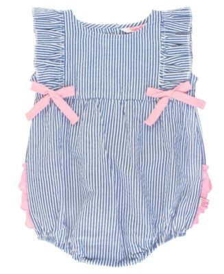 RuffleButts Toddler Girls Seersucker Ruffle Romper With Bows - Macy's