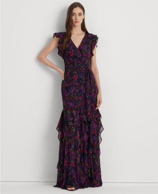 Lauren Ralph Lauren Women's Floral Ruffle-Trim Georgette Gown - Macy's