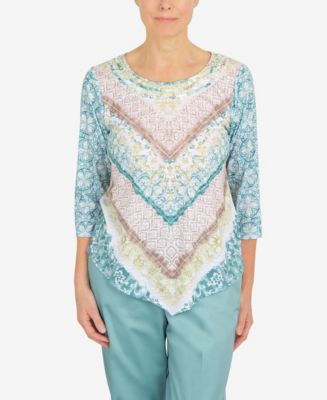 Alfred Dunner Women's Coconut Grove Chevron 3/4 Sleeve Top - Macy's