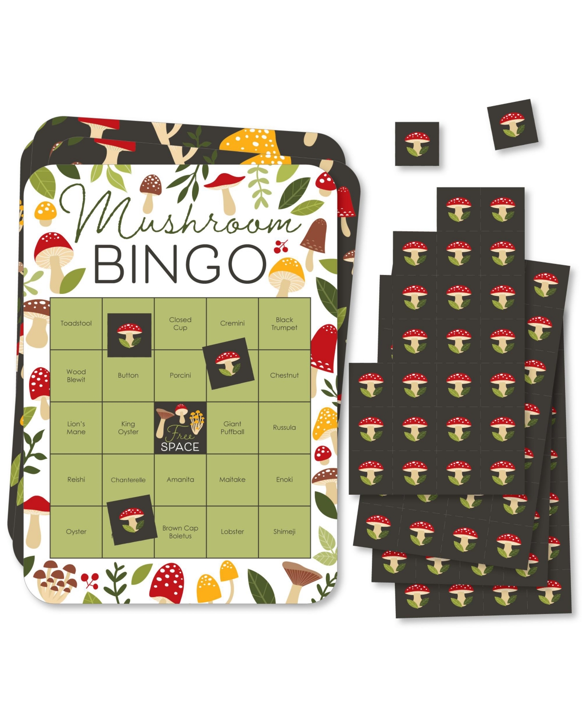 Big Dot Of Happiness Wild Mushrooms Bingo Cards and Markers Red ...