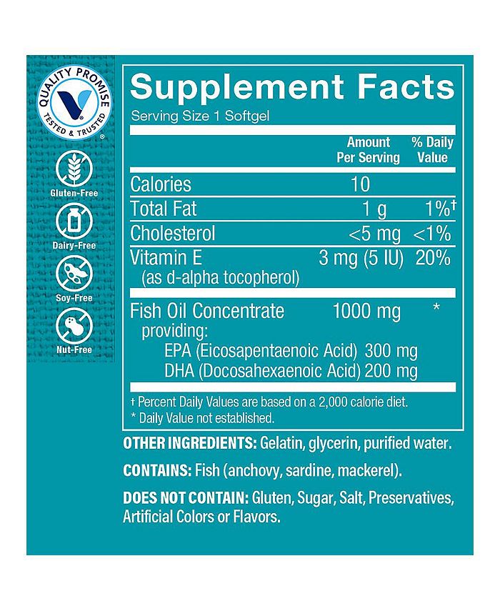 The Vitamin Shoppe Omega-3 Fish Oil - EPA/DHA 500 MG - Supports Cardiovascular, Brain, & Eye ...