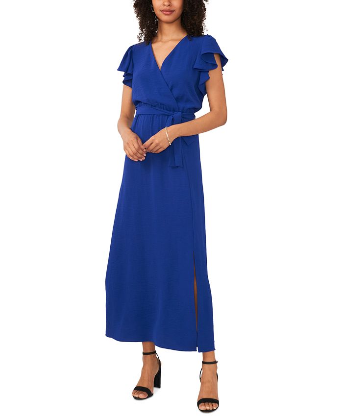 MSK Women's V-Neck Flutter-Sleeve Belted Maxi Dress - Macy's