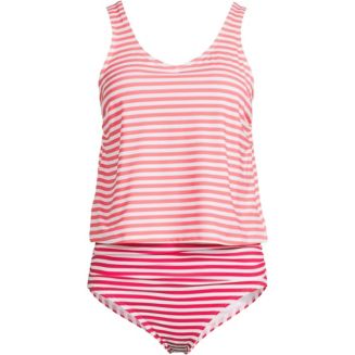 Lands' End Women's V-neck One Piece Fauxkini Swimsuit Faux Tankini Top ...