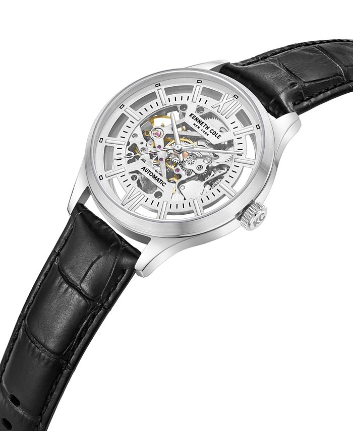 Kenneth Cole New York Men's Automatic Black Genuine Leather Watch 42mm ...