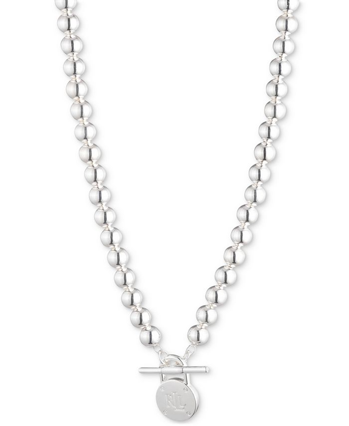 Lauren Ralph Lauren Silver-Tone Beaded Logo Collar 17" Toggle Necklace ...