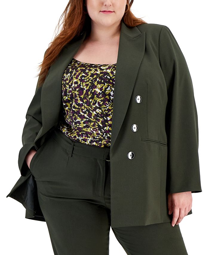 Bar III Plus Size Bi-Stretch Faux-Double-Breasted Blazer, Created for ...