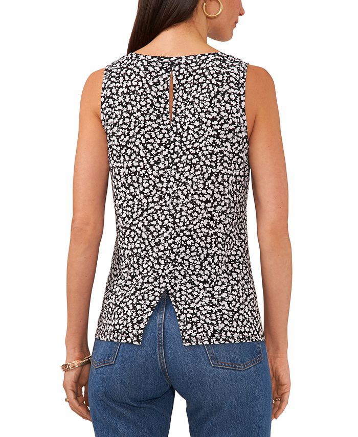 Vince Camuto Women's Floral Crewneck Split Back Keyhole Tank Top - Macy's