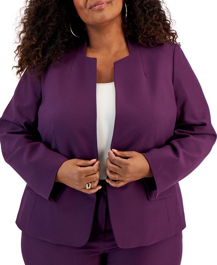 Le Suit Plus Size Crepe Single Button Jacket & Elastic-Back Pants - Macy's