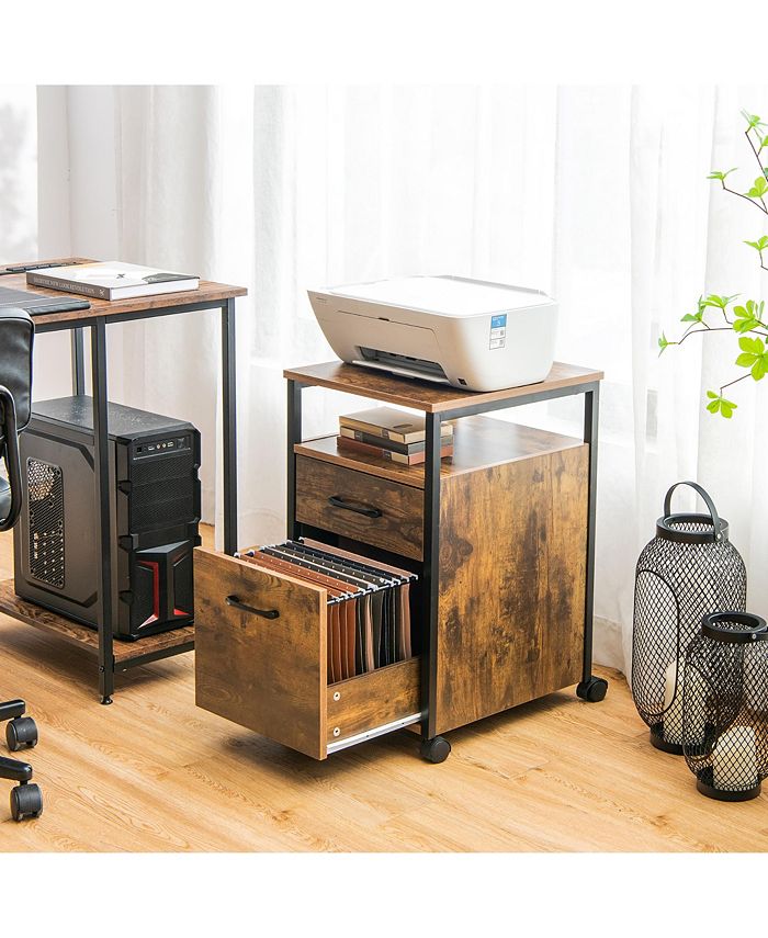 Costway Mobile File Cabinet 2 Drawer Printer Stand Open Shelf - Macy's