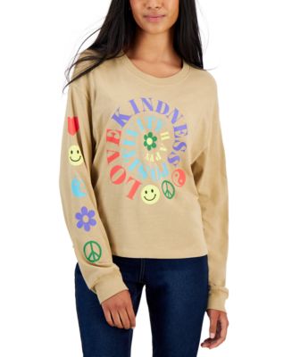Rebellious One Juniors' Love Kindness Positivity Long-Sleeve Top - Macy's