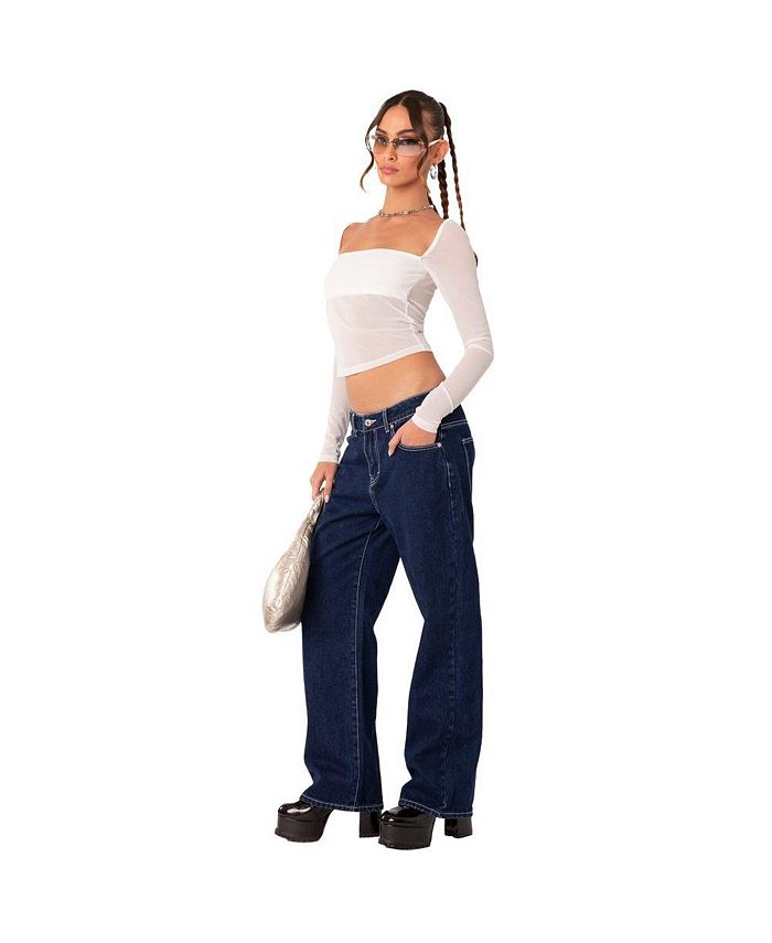 Edikted Women's Long Sleeve Square Neck Mesh Top - Macy's