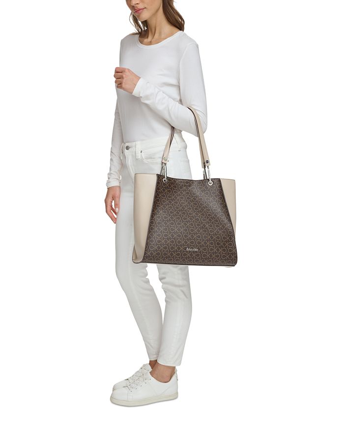 Calvin Klein Garnet Medium Signature Monogram Convertible Tote - Macy's