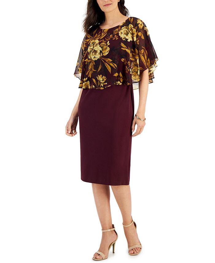 Connected Women's Round-Neck Mixed-Media Midi Dress - Macy's