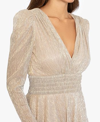 Betsy & Adam Women's Metallic Long-Sleeve Tiered Gown - Macy's
