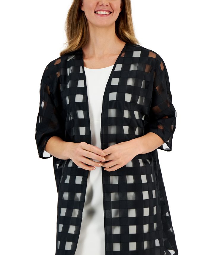 Anne Klein Women's Oversized Sheer Windowpane Cardigan - Macy's