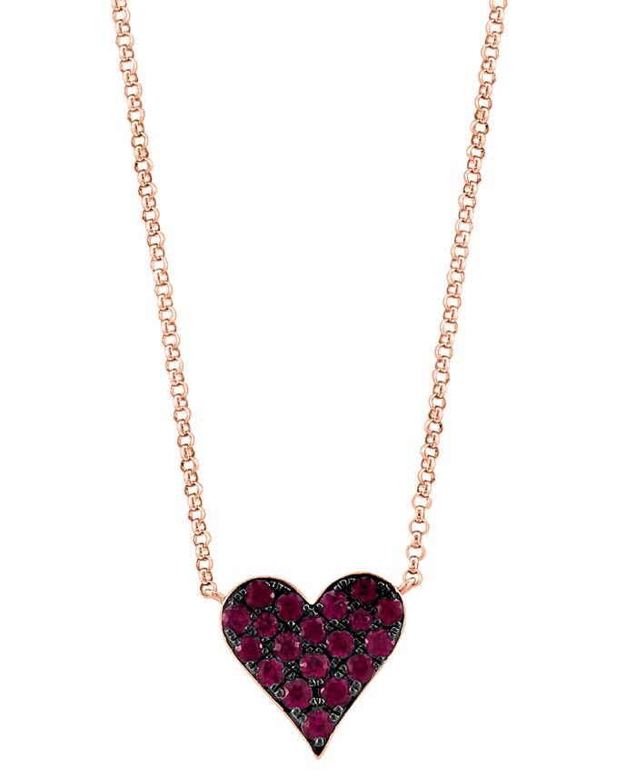 EFFY Collection EFFY® Ruby Pavé Heart 18" Pendant Necklace (3/8 ct. t.w ...