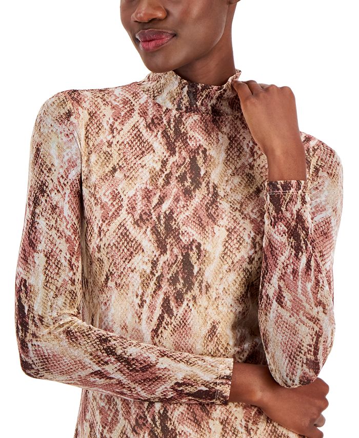 Anne Klein Women's Printed Mesh Mock-Neck Top - Macy's