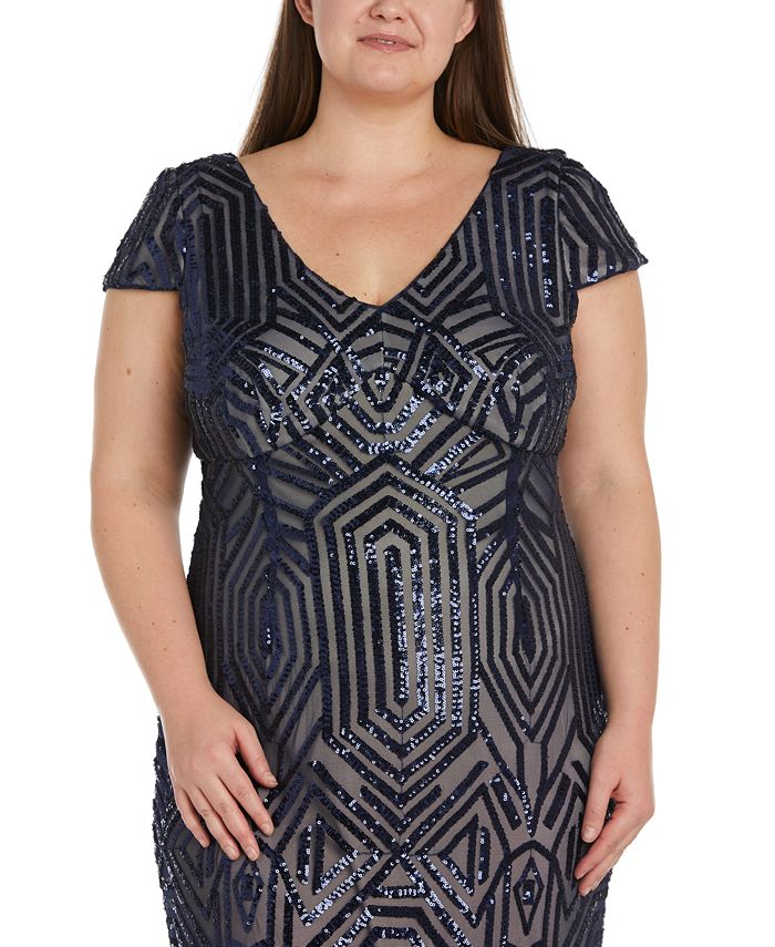 R & M Richards Plus Size Sequined A-Line Gown - Macy's