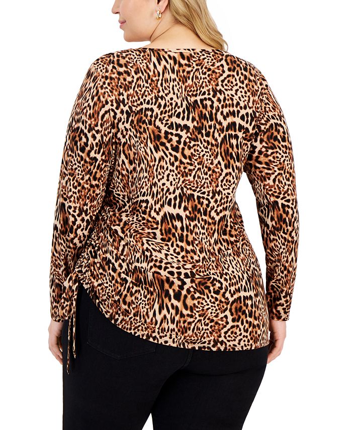 I.N.C. International Concepts Plus Size Animal-Print Ruched-Front Top ...