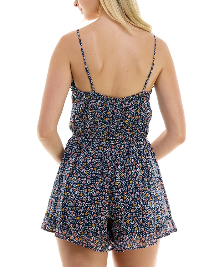 Trixxi Juniors' Floral-Print Ruffled Romper - Macy's
