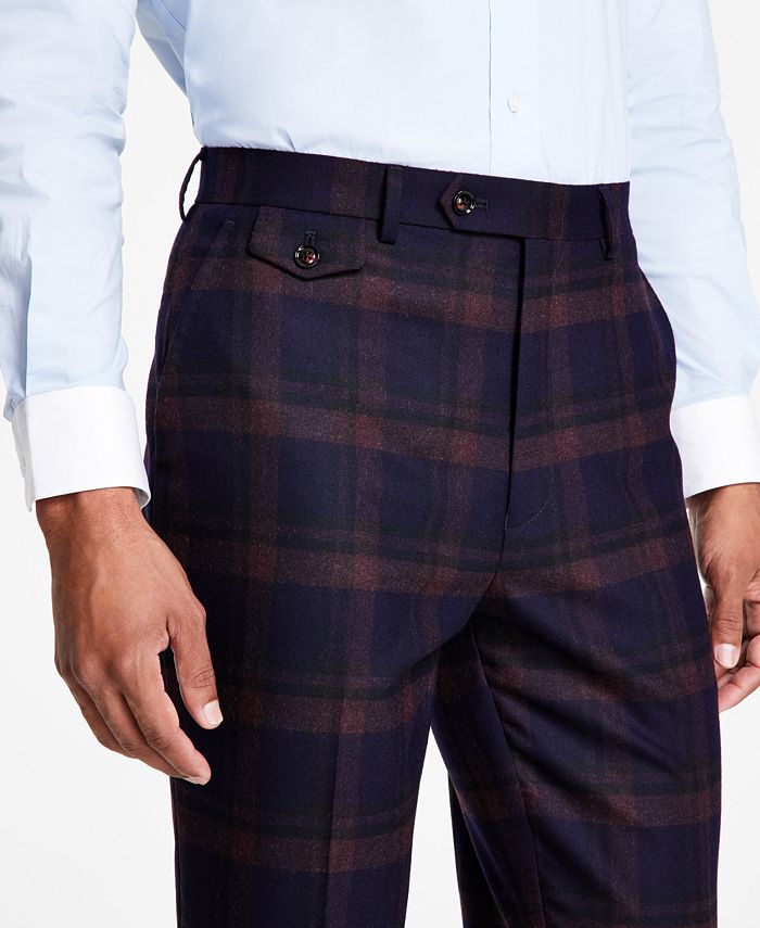 Tayion Collection Men's Classic-Fit Navy & Burgundy Plaid Suit ...