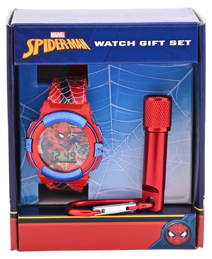 Accutime Kids Marvel Spiderman Red Silicone Strap Watch and Flashlight ...