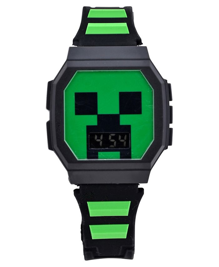 Accutime Kids Unisex Minecraft Creeper Green and Black Silicone Watch ...