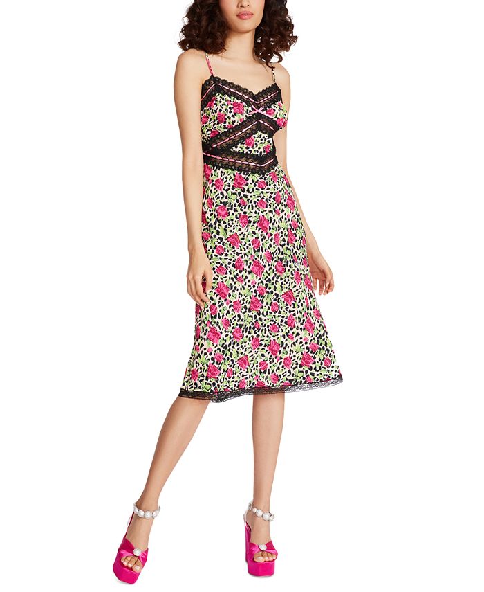 Betsey Johnson Women S Floral Print Lace Trimmed Tie Waist Midi Dress