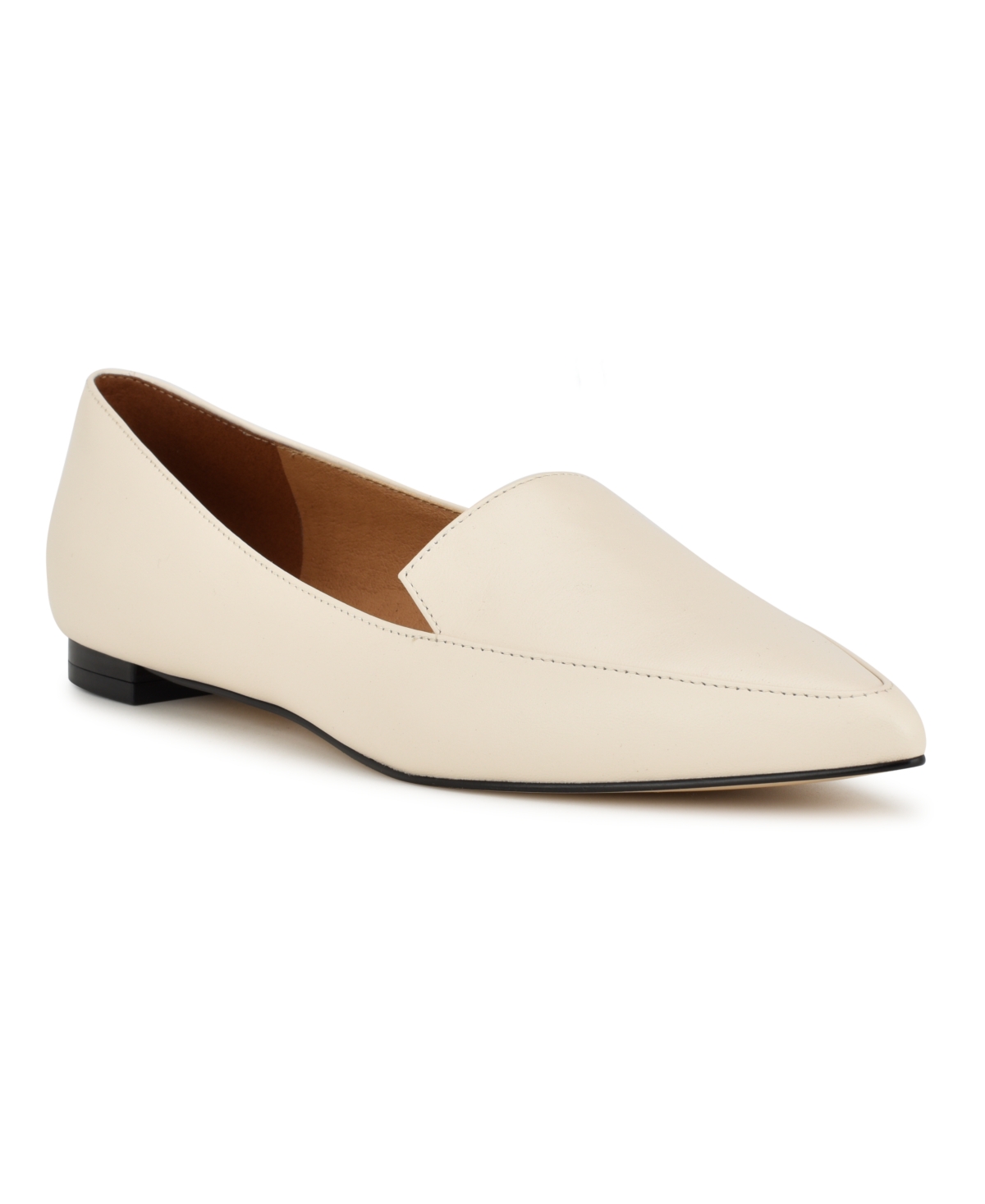 Nine West Womens Abay Pointed Toe Slip-On Smoking Flats - Cream Leather