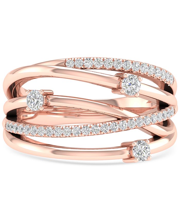 Macy's Diamond Multirow Crossover Statement Ring (1/3 ct. t.w.) in 10k Rose Gold - Macy's
