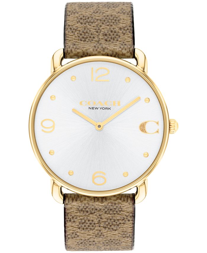 COACH Women's Elliot Signature Tan Canvas Strap Watch, 36mm - Macy's
