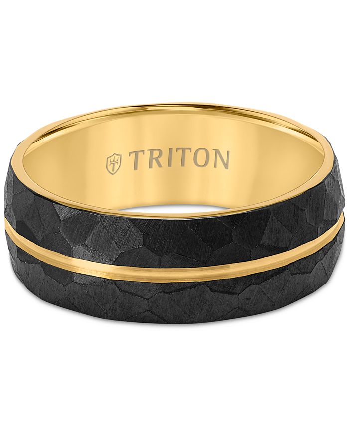 Triton Men's Double Row Comfort Fit Wedding Band in Titanium & Yellow ...