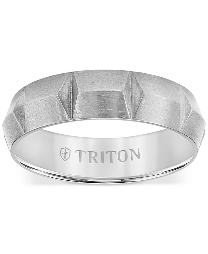 Triton Men's Carved Comfort Fit Wedding Band in Gray Titanium - Macy's