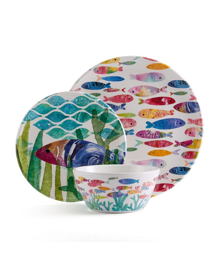 Fitz and Floyd Flamingo Fling Melamine 12 Piece Dinnerware Set, Service ...