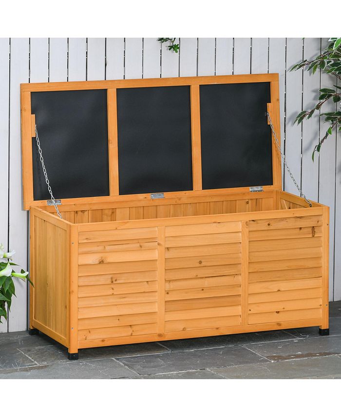 Outsunny 75 Gallon Wooden Deck Box, Outdoor Storage Container with ...