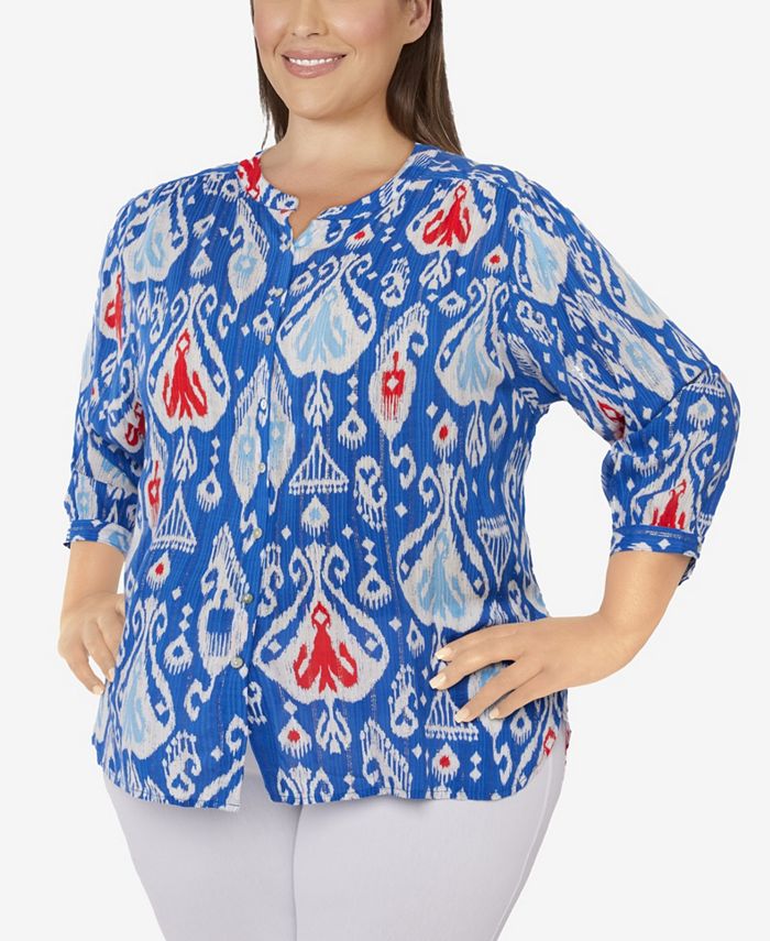 Ruby Rd. Plus Size Woven Allover Printed Top - Macy's