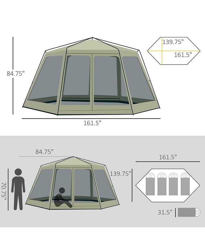 Outsunny 8-10 Person Screen House Room Instant Camping Canopy, Wind ...