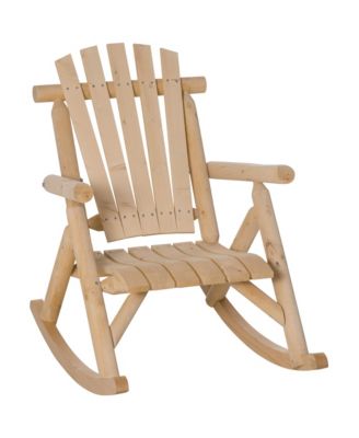 Outsunny Wooden Adirondack Porch Rocking Chair, Rustic Slatted Log ...