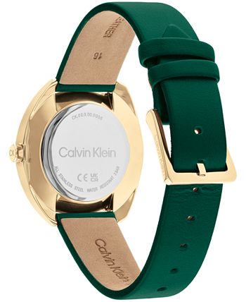 Calvin Klein Women's Quartz Green Leather Strap Watch 34mm - Macy's