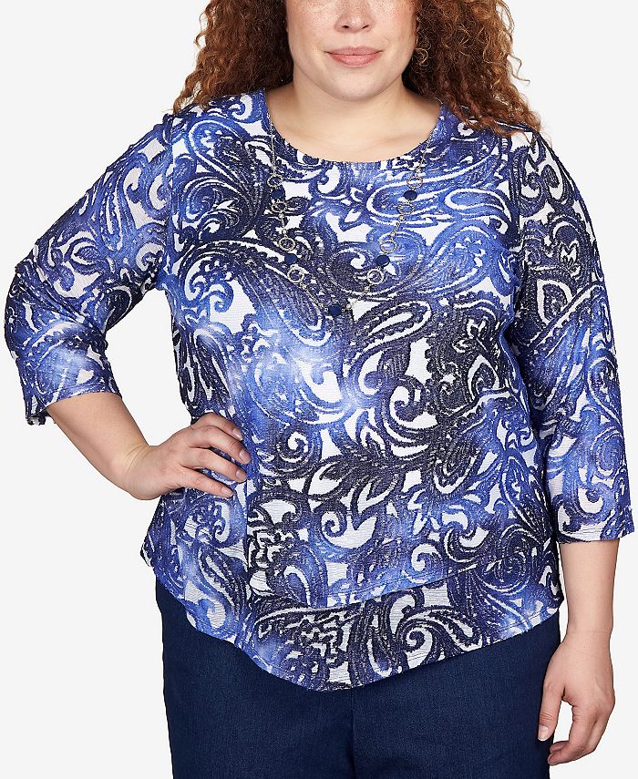 Alfred Dunner Plus Size Moody Blues Tie Die Paisley Jacquard Pointed ...