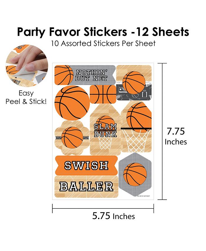 Big Dot of Happiness Nothin' but Net Basketball Party Favor Sticker 12 ...
